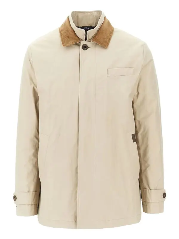 FAY Padded Jacket With Corduroy Collar - Beige