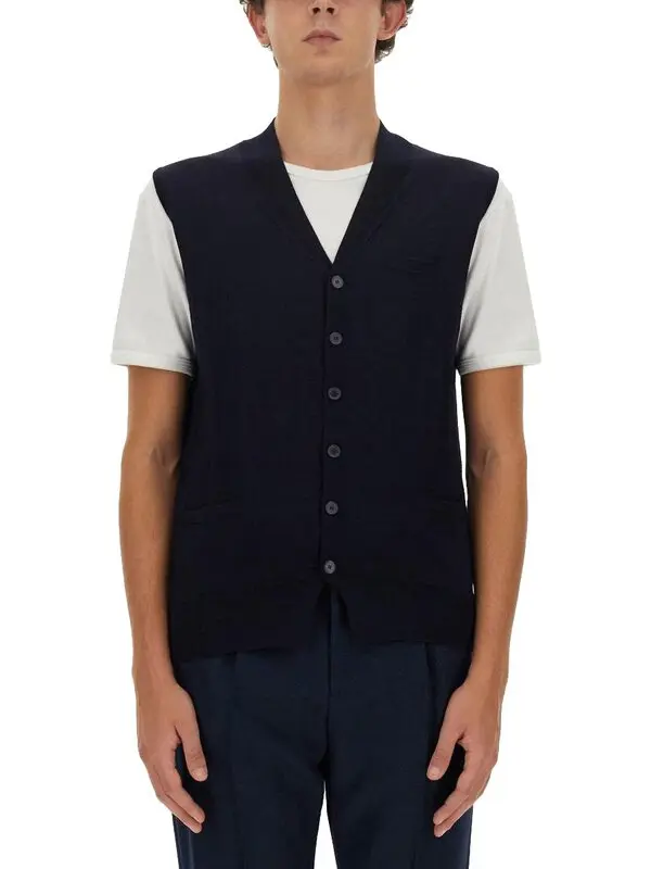 BALLANTYNE V-neck Wool Vest - Blue