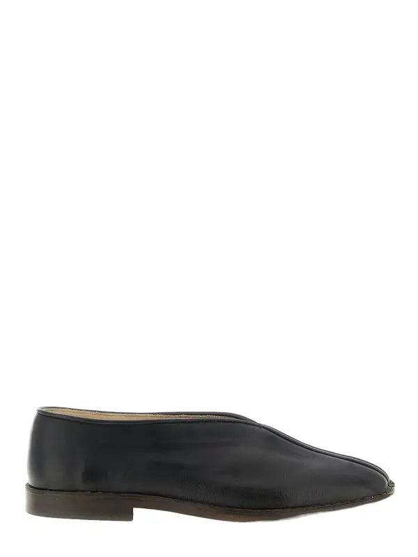 LEMAIRE Flat Piped Leather Slippers - Black