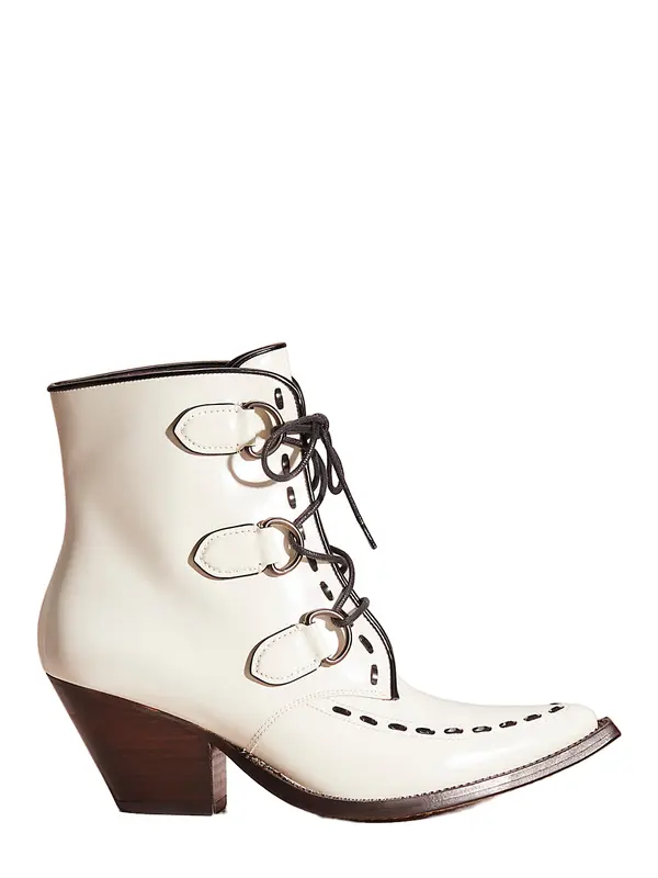 Coach Restored Lace-up Chain Booties - Chalk