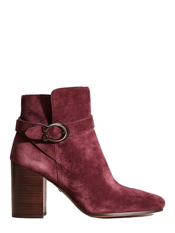 Coach Restored Delaney Signature Buckle Heel Bootie - Oxblood