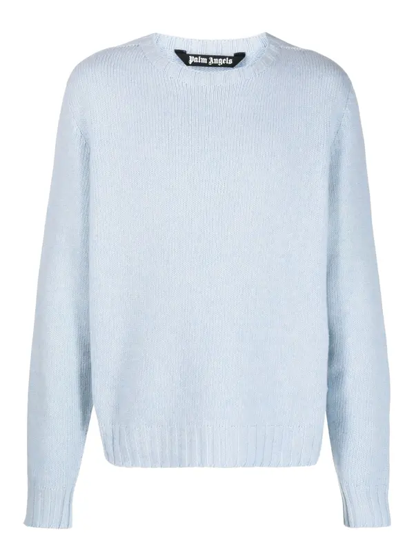 Palm Angels Curved-logo Wool-blend Jumper - Blue