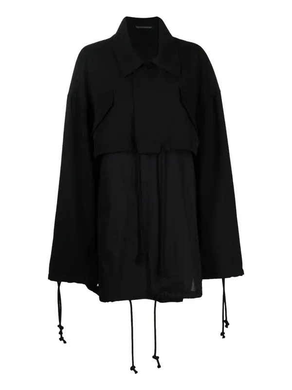 Yohji Yamamoto Panelled Drawstring Cape - Black