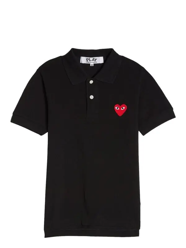 Play Comme Des Garcon Logo-appliqué Piqué Cotton Polo Shirt - Black