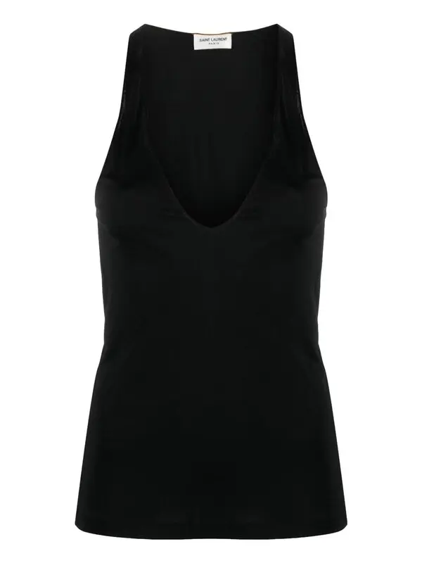 Saint Laurent Plunging Satin Tank Top - Black