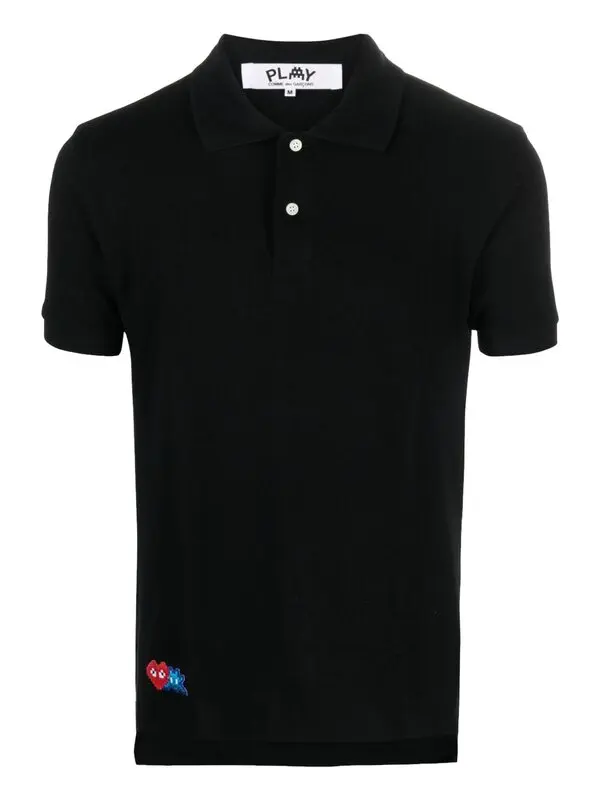 Play Comme Des Garcon X Invader Logo-appliqué Polo Shirt - Black