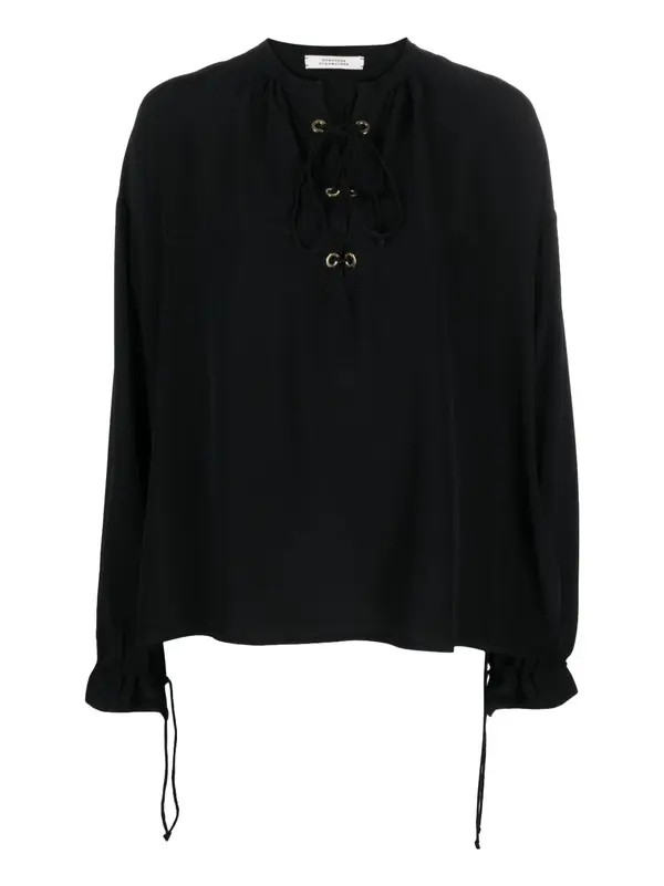 Dorothee Schumacher Lace-up Neckline Silk Blouse - Black