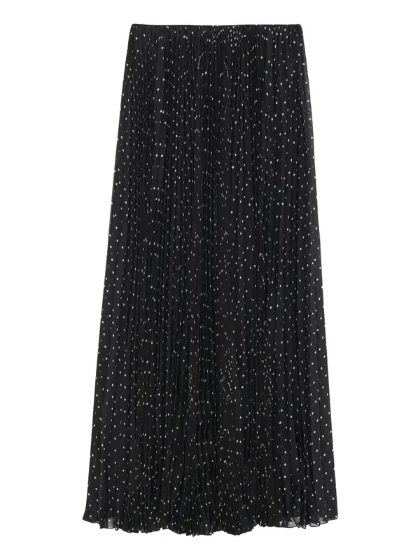 Saint Laurent Polka-dot Pleated Silk Skirt - Black
