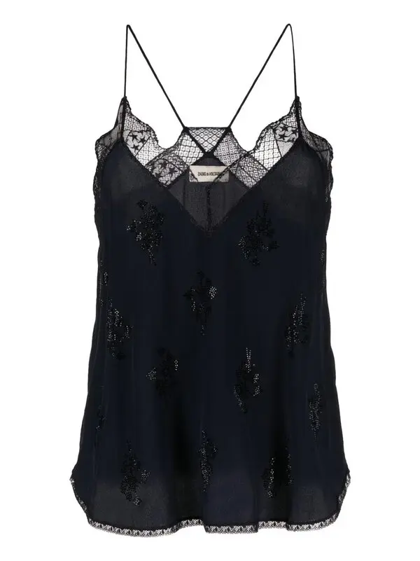 Zadig&Voltaire Christy Rhinestone-embellished Silk Top - Blue