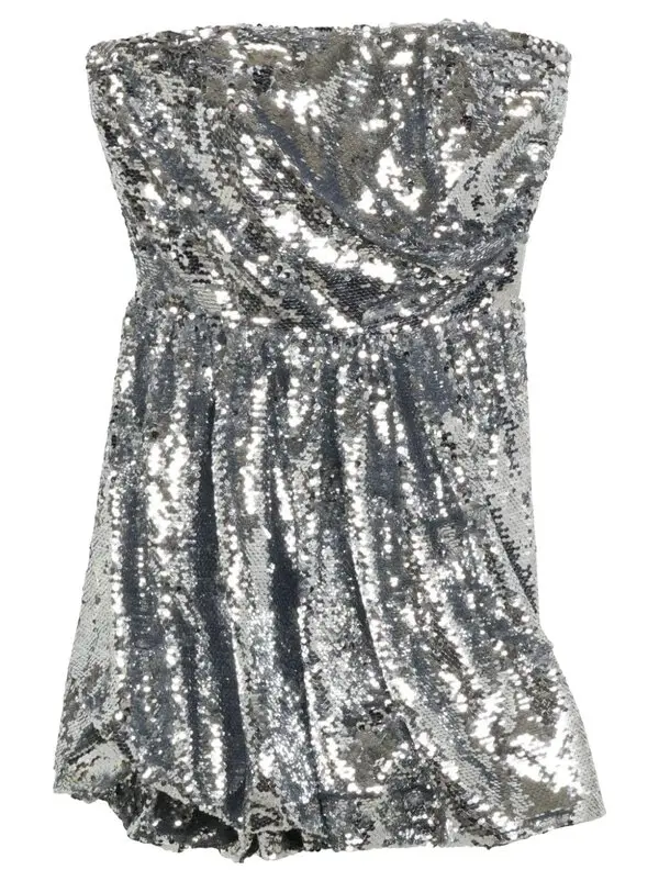 Simkhai Mallory Sequin Embellished Bandeau Mini Dress - Silver