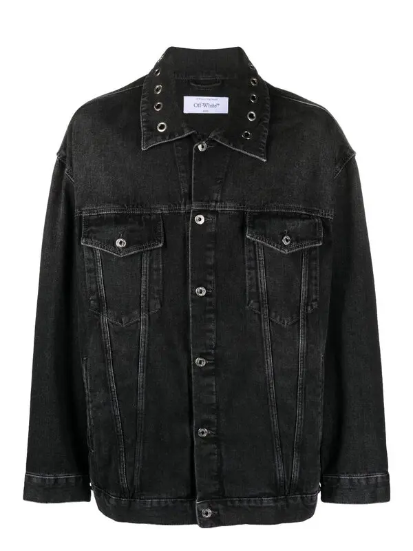 Off-White Eyelet Detail Denim Jacket - Black
