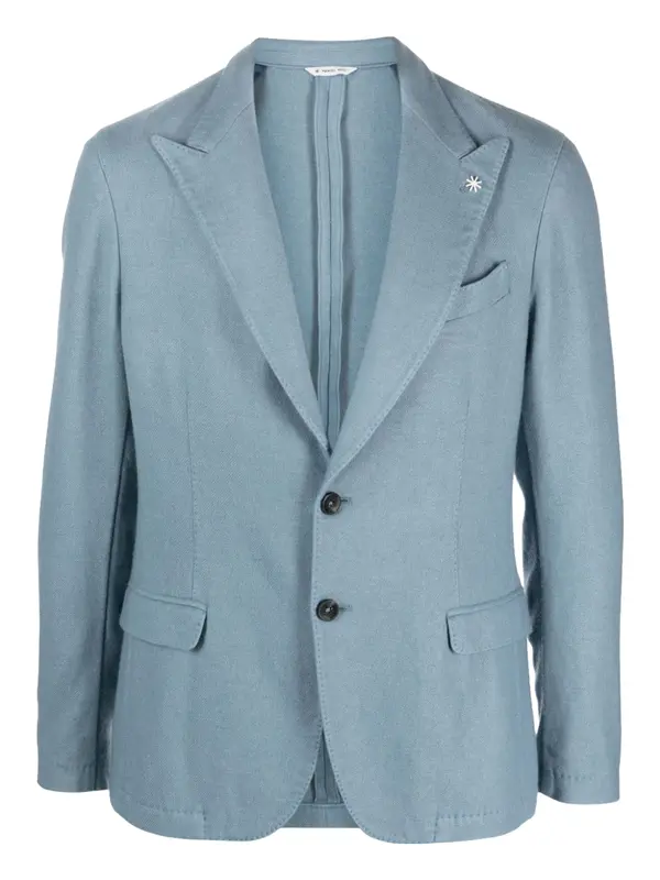 MANUEL RITZ Logo-appliqué Twill Single-breasted Blazer - Blue