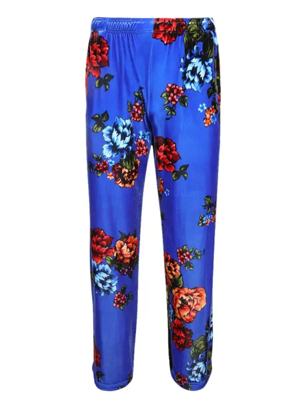 Vetements Floral-print Velvet Track Pants - Blue