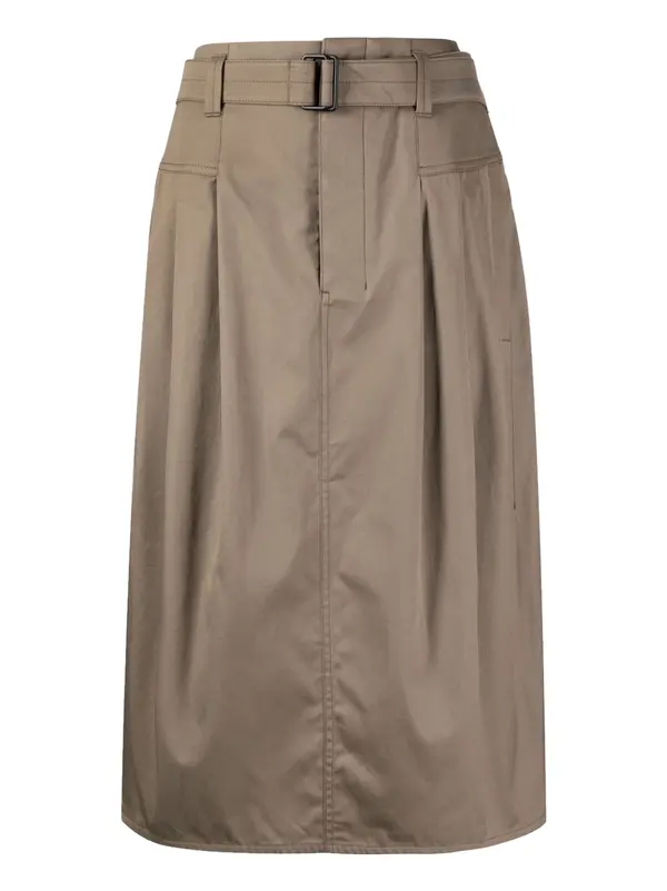 LEMAIRE Belted-waist Pleated Midi Skirt - Brown