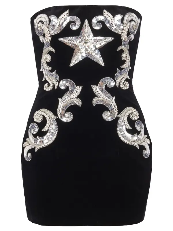 Balmain Embroidered Bandeau Minidress - Black