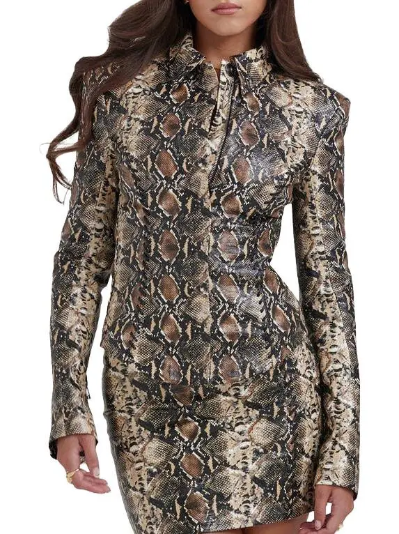 House Of Cb Vani Snakeskin Print Faux Leather Jacket - Snake Print