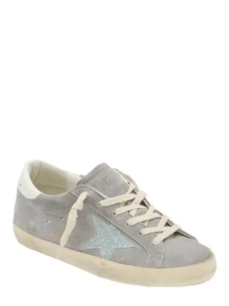 GOLDEN GOOSE Super-star Glitter Detail Low Top Sneaker - Grey/blue
