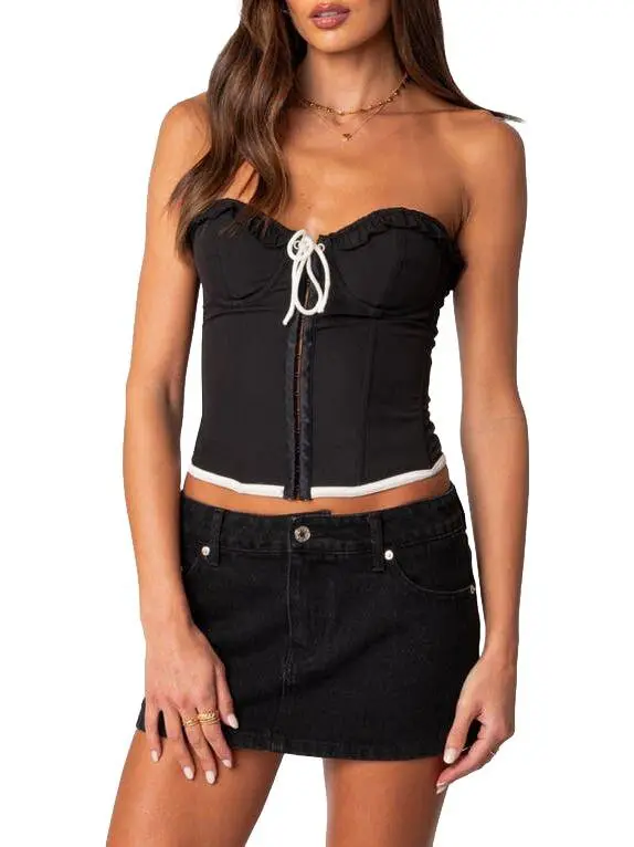 EDIKTED Abbey Ruffle Trim Corset Top - Black