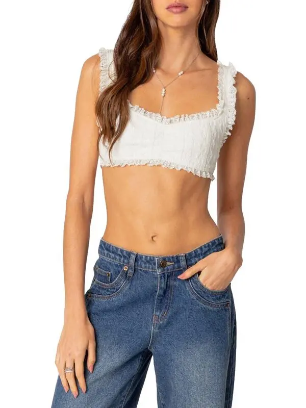 EDIKTED Fairytale Lace Crop Top - White
