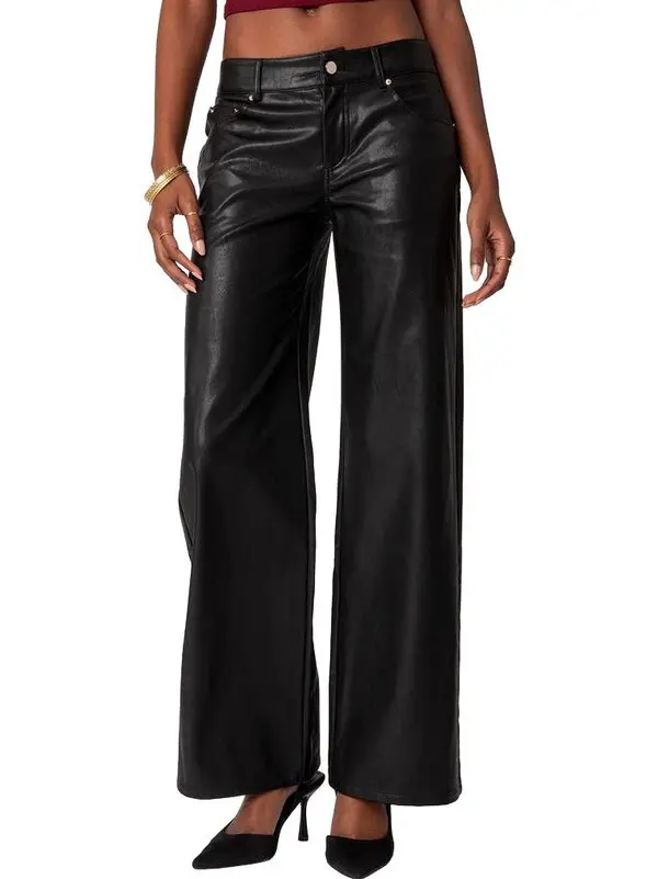 EDIKTED Straight Leg Faux Leather Jeans - Black