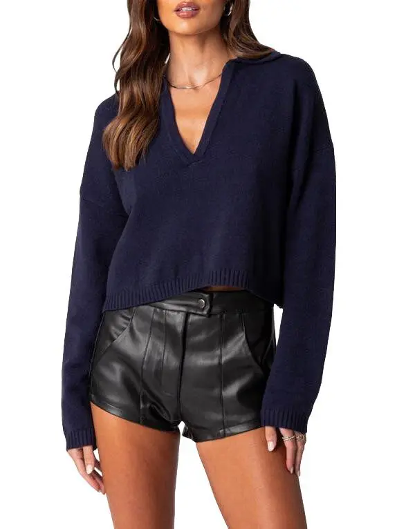 EDIKTED Marcie Oversize Crop Sweater - Navy
