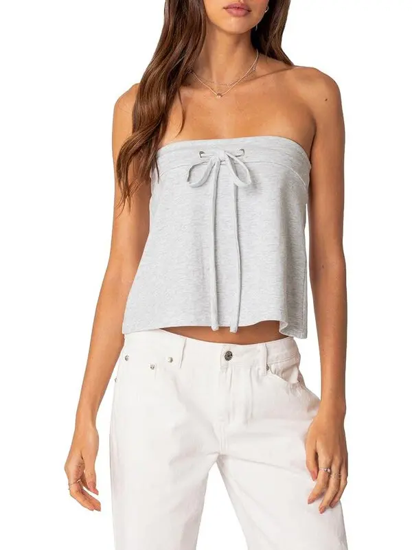 EDIKTED Caroline Front Tie Strapless Top - Gray-melange