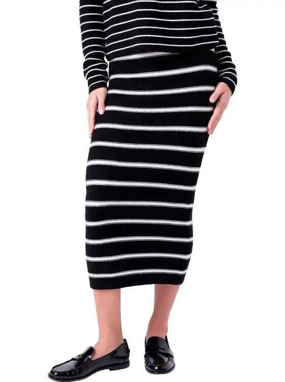 English Factory Stripe Knit Pencil Skirt - Black/white