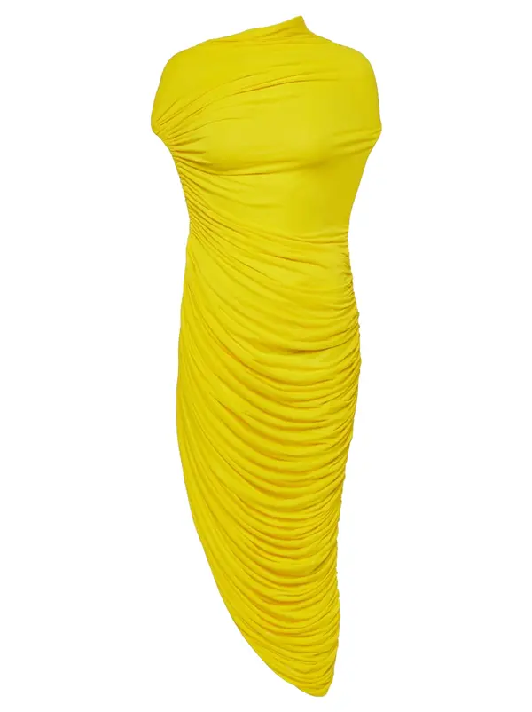 FERRAGAMO Ruched Jersey Midi Dress - Yellow