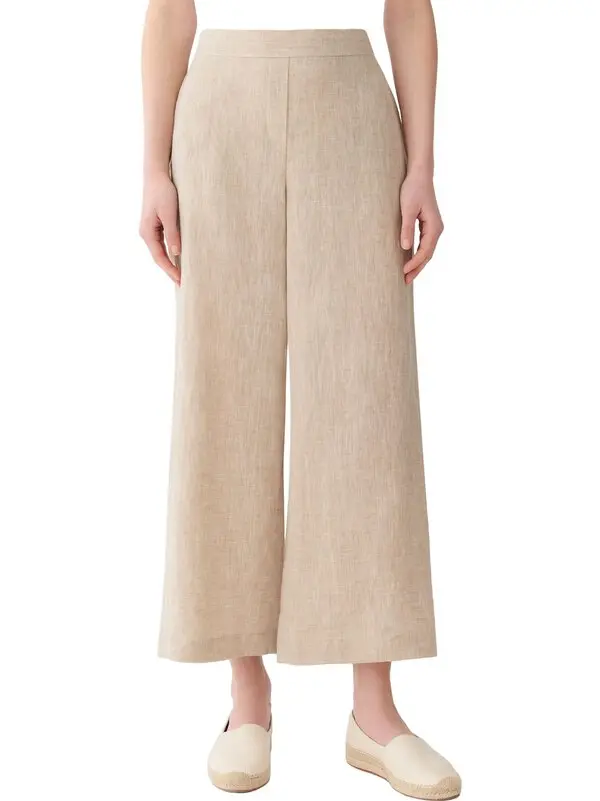 Lafayette 148 New York Organic Linen Columbus Cropped Pant - Cadet Khaki Melange