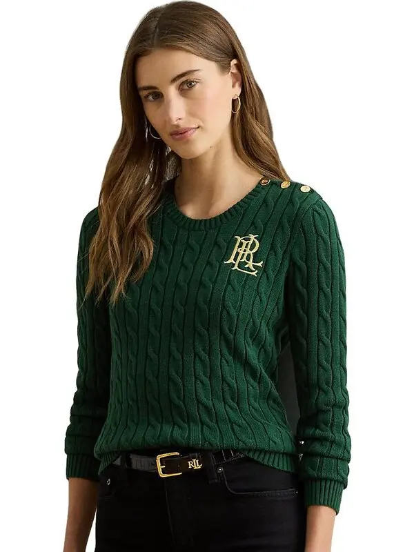 Ralph Lauren Button-trim Cable-knit Cotton Sweater - Deep Pine