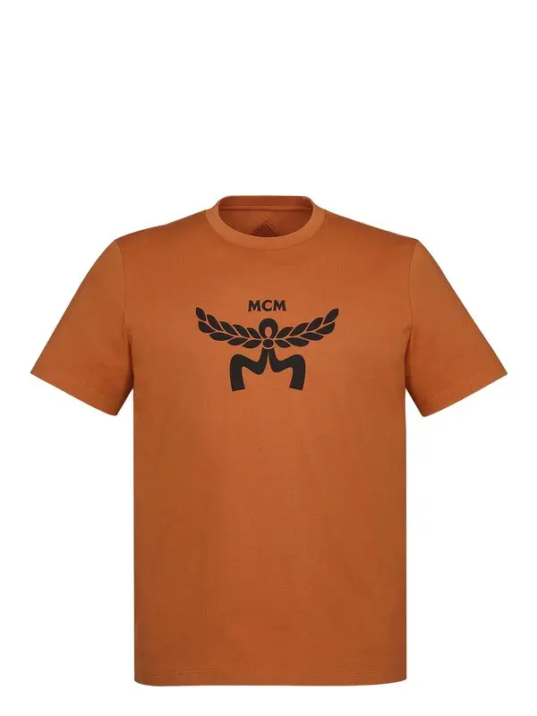Mcm Laurel Logo Print T-shirt In Organic Cotton - Cognac