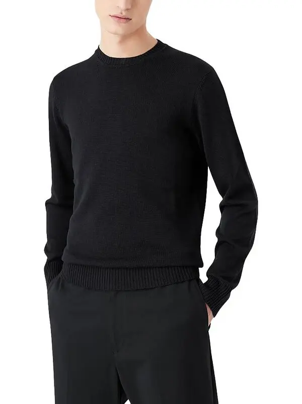Emporio Armani Virgin Wool Crewneck Sweater - Solid Blue