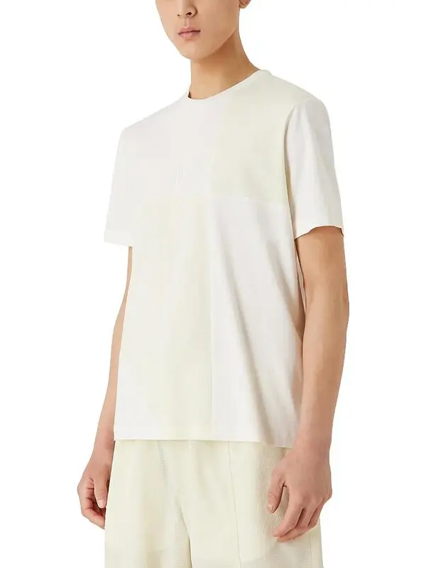 Emporio Armani Patchwork Effect Short Sleeve Crewneck Logo Tee - Off White