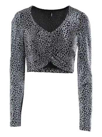 Only Metallic Leopard Print Crop Top - Black