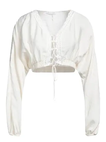 YOUNG POETS Woven Crop Top With Lace - White