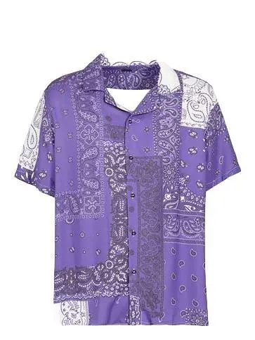 8 BY YOOX Printed Viscose Collar Camp Shirt Shirt Lime Size Viscose - Purple