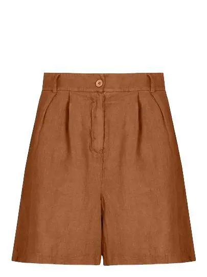 8 BY YOOX Linen High-waist Pleated Bermuda Shorts - Brown