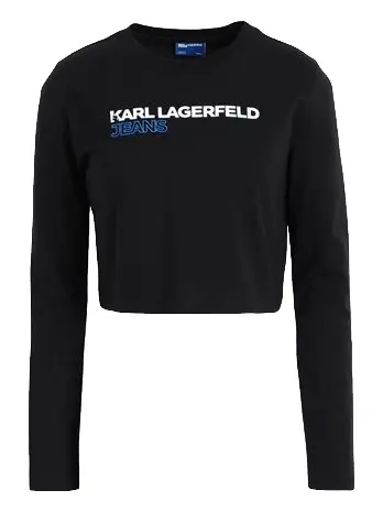 Karl Lagerfeld Klj Cropped Long Sleeve Logo T-shirt - Black