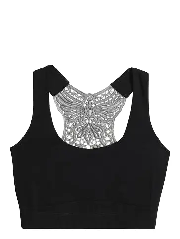 SAPOPA Crop Top With Lace Detail - Black