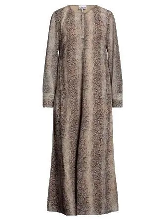 GANNI Snake Print Midi Dress - Beige