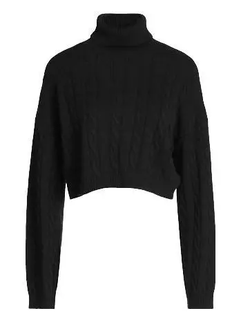 8 BY YOOX Cable Knit Cropped Roll-neck Turtleneck - Black