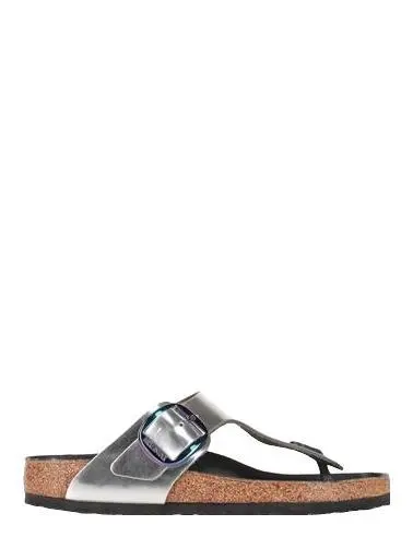 BIRKENSTOCK Soft Leather Thong Sandals With Buckle Fastening - Silver