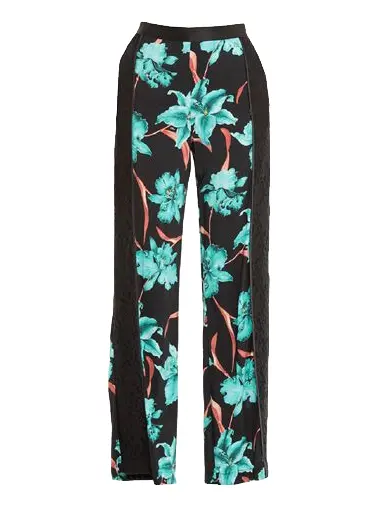 VDP VIA DELLE PERLE Floral Print Wide-leg Pants - Black