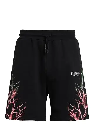 PHOBIA ARCHIVE Lightning Print Fleece Shorts - Black