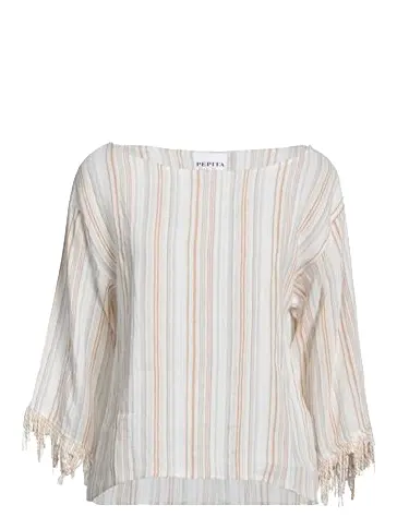 PEPITA Striped Top With Fringes - Beige