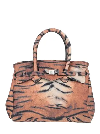 Save My Bag Handbag With Tiger Print And Bow Detail - Beige