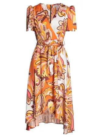 LIQUORISH Paisley Print Midi Dress - Orange