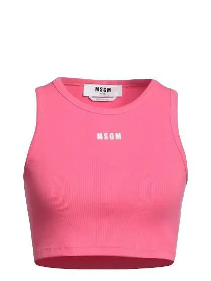 MSGM Cropped Ribbed Crewneck Sleeveless Top - Fuchsia