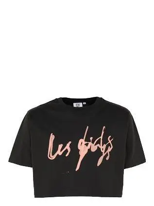 LES GIRLS LES BOYS X YOOX Scratchy Print Crop T-shirt T-shirt Charcoal Size Cotton - Grey