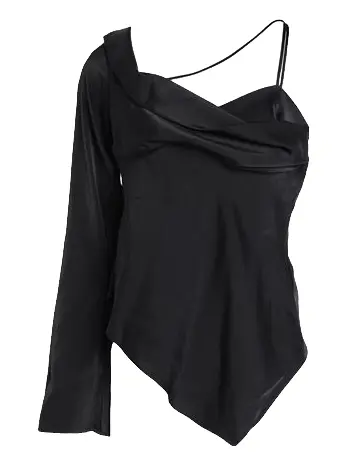 Topshop Satin One-shoulder Top - Black